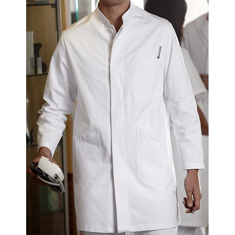 Blouse Blanche Homme, Manches longues, Col officier, Coton