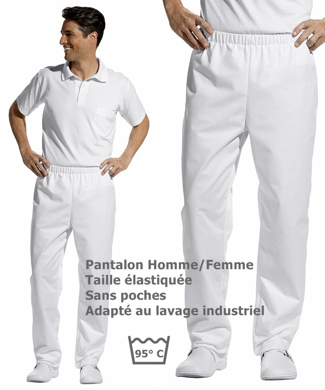 Pantalon Blanc Unisexe Taille élastiquée Peut Bouillir Sans Poches